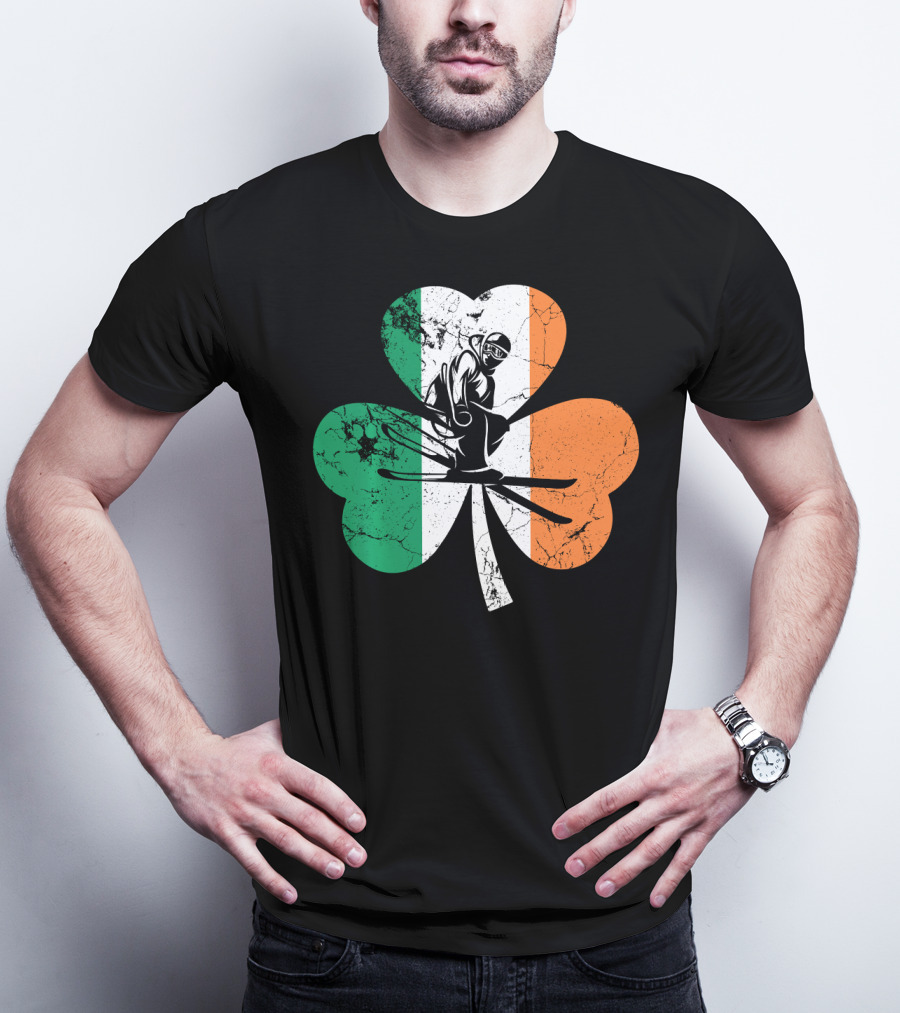 Skiing Shamrock St Patrick's Day Ireland Irish Flag T-Shirt