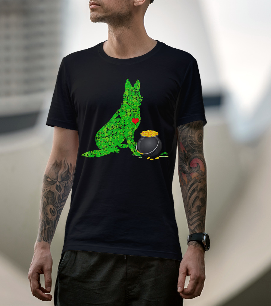 St Patricks Day Shamrock German Shepherd With Pot Of Gold T-Shirt