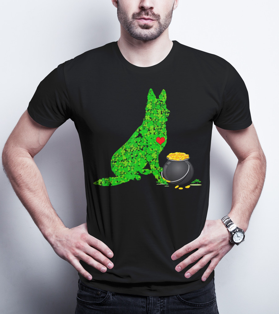 St Patricks Day Shamrock German Shepherd With Pot Of Gold T-Shirt