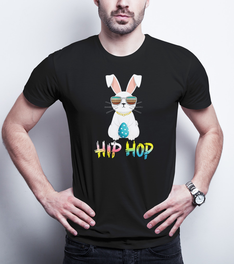 Hip Hop Easter Bunny With Cool Sunglasses And Polka Dot Egg T-Shirt
