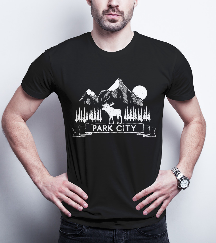 Park City Moose Mountain Trees Moon Utah T-Shirt