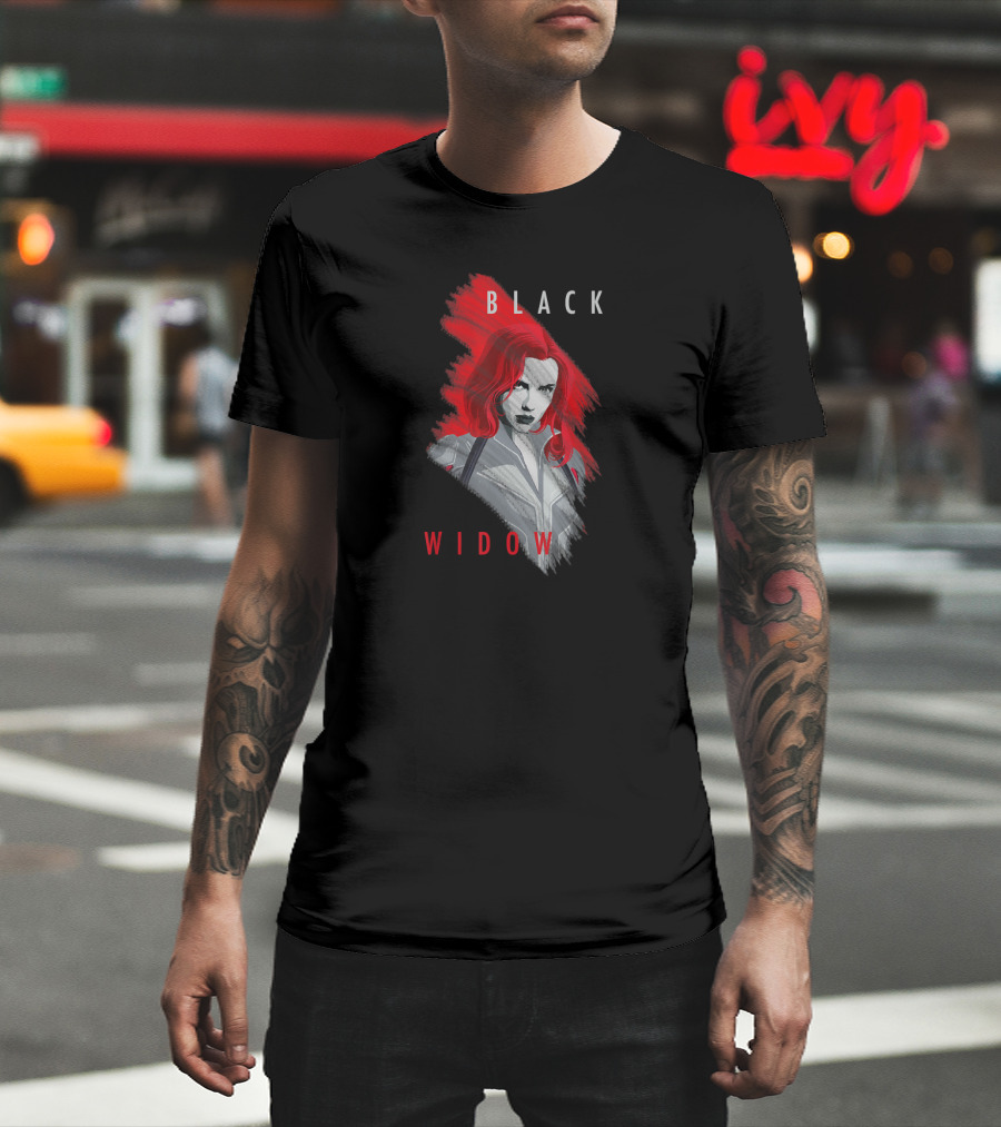 Black Widow Marvel Red Brush T-Shirt