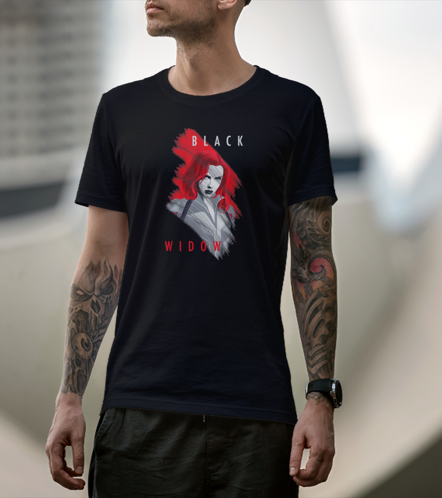 Black Widow Marvel Red Brush T-Shirt