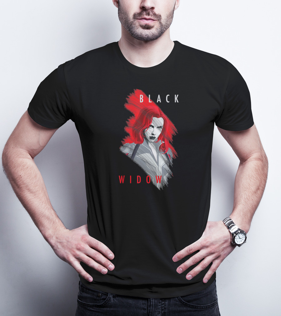 Black Widow Marvel Red Brush T-Shirt