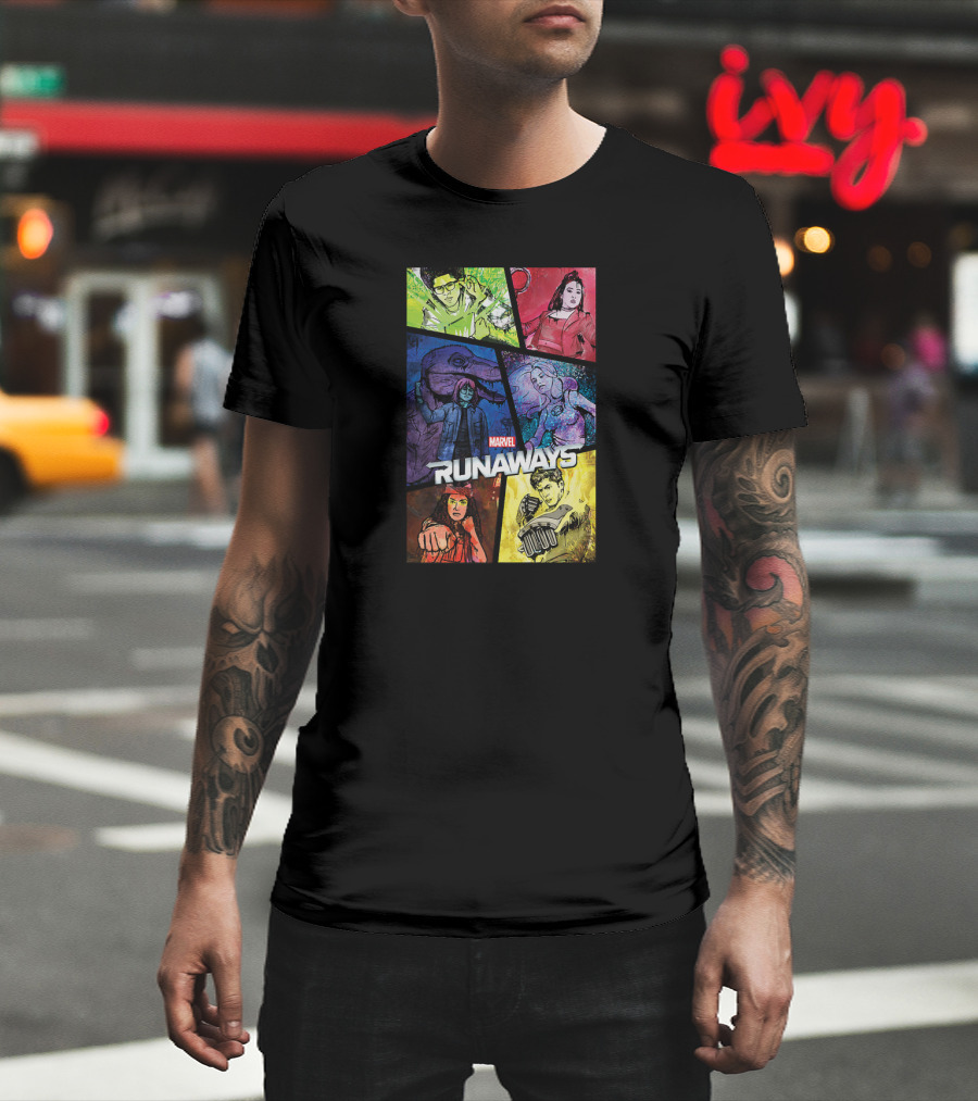 Marvel Runaways Character Color Block Grid With Comic Style T-Shirt