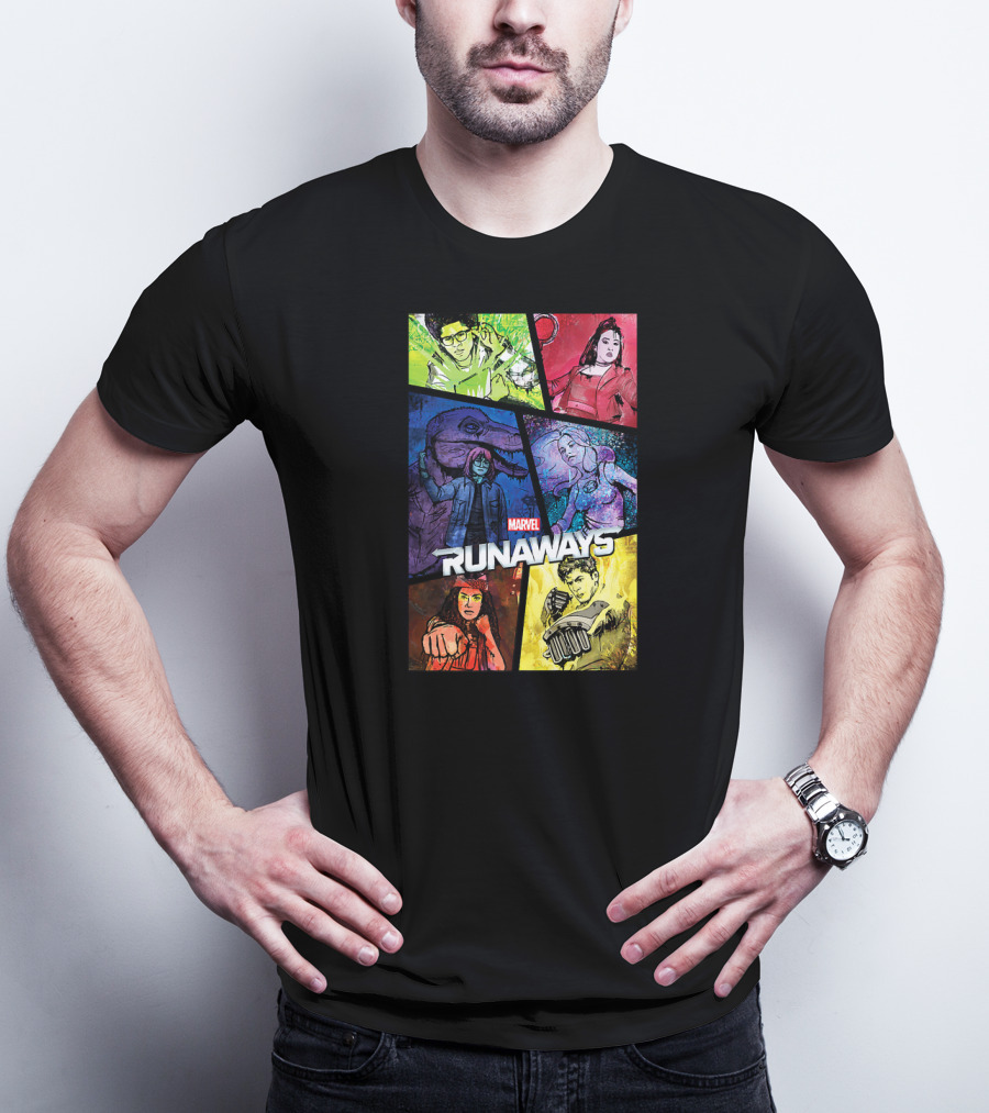 Marvel Runaways Character Color Block Grid With Comic Style T-Shirt