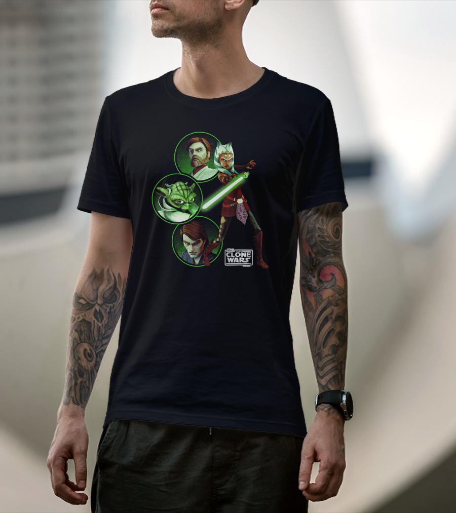 Star Wars The Clone Wars Yoda Ahsoka Obi-Wan Anakin Rebel Alliance Group Shot T-Shirt