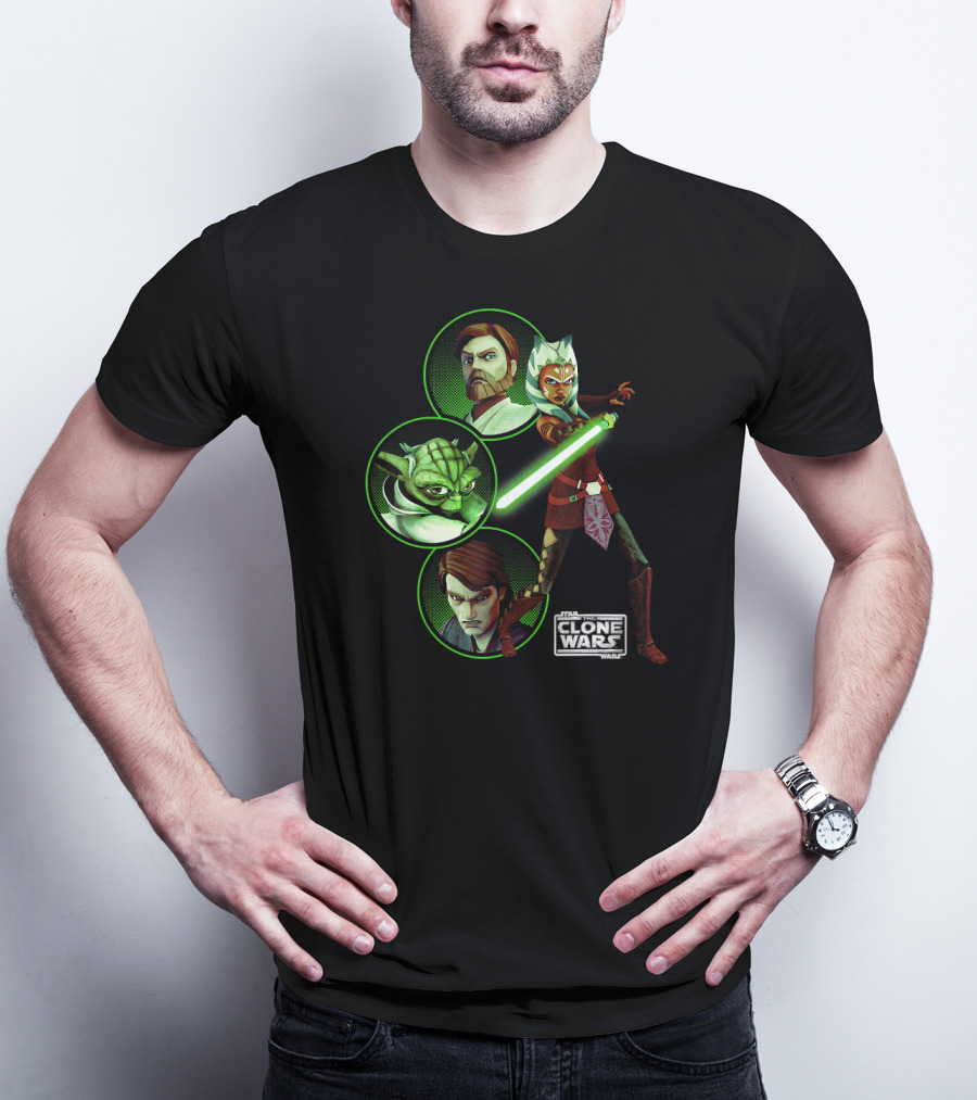 Star Wars The Clone Wars Yoda Ahsoka Obi-Wan Anakin Rebel Alliance Group Shot T-Shirt