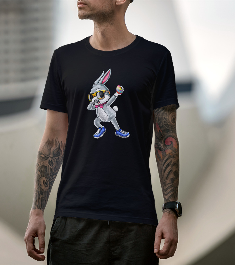 Dabbing Bunny Easter Day Glasses Rabbit Egg Sneakers Bow Tie T-Shirt