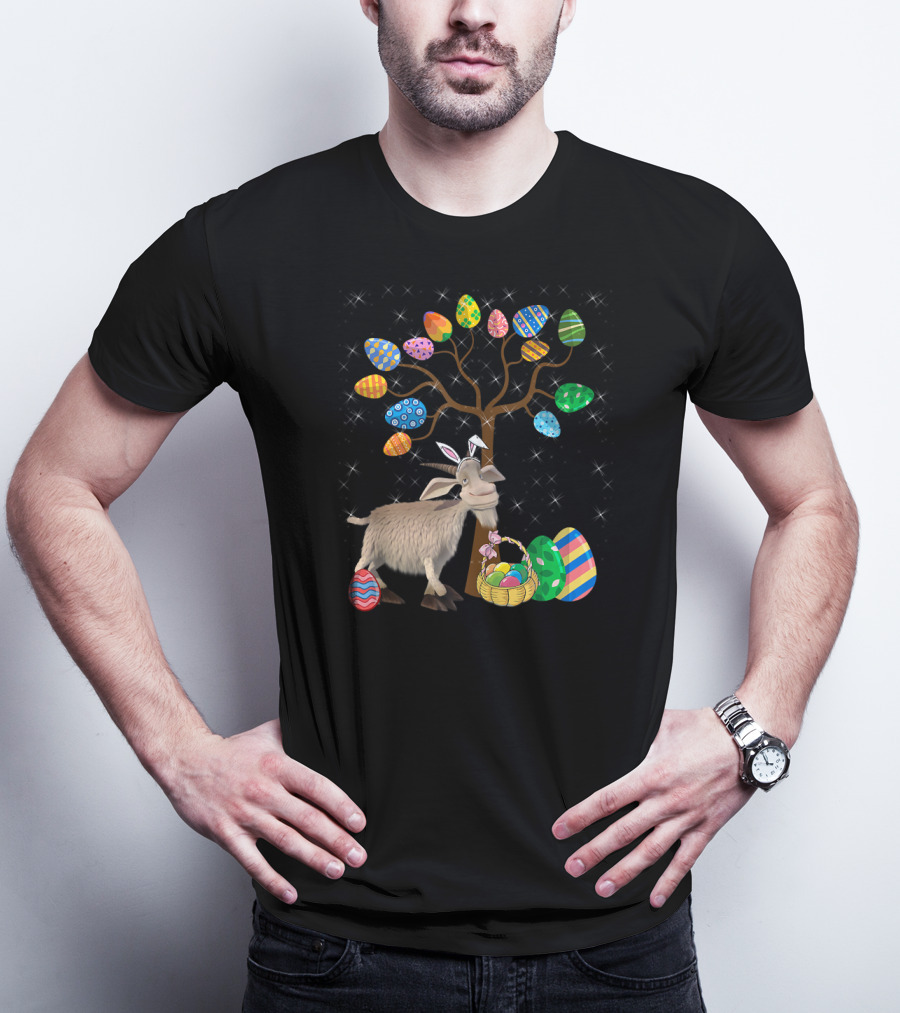 Goat Animal Pet Easter Egg Hunt Under Decorative Egg Tree T-Shirt