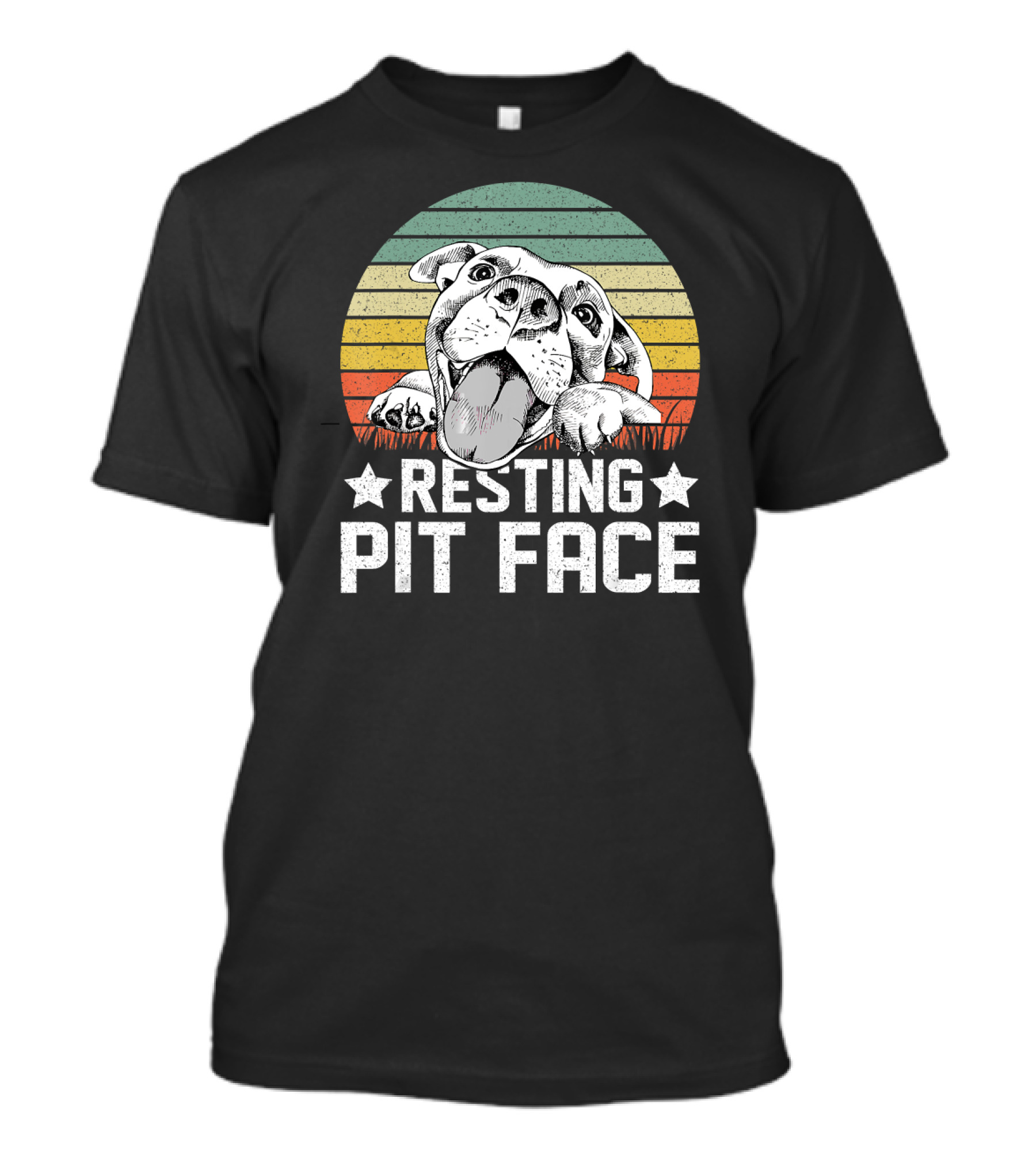 Vintage Resting Pit Face Pitbull Retro Sunset T-Shirt