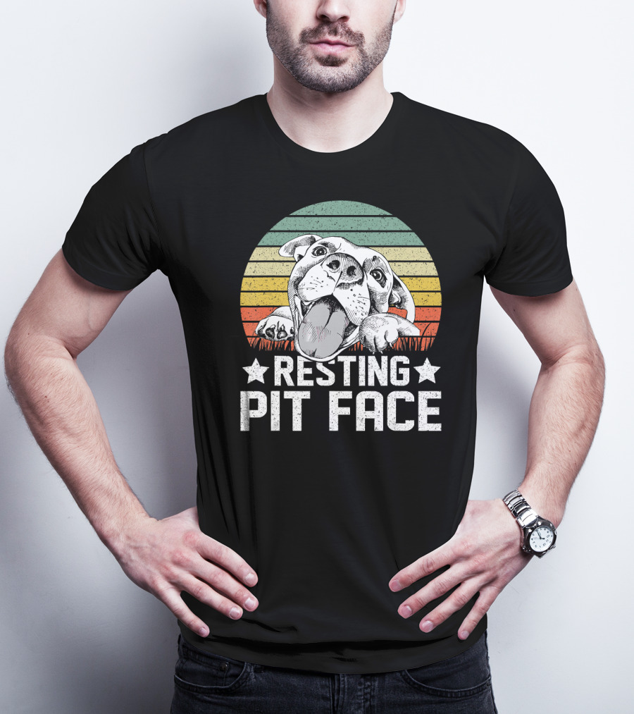 Vintage Resting Pit Face Pitbull Retro Sunset T-Shirt