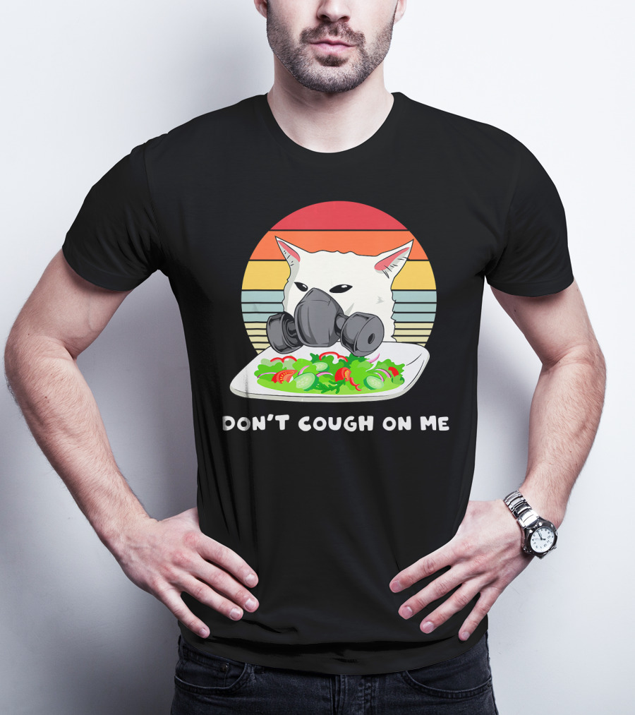 Don't Cough On Me Masked Cat Meme Plate Of Salad Retro Stripes T-Shirt