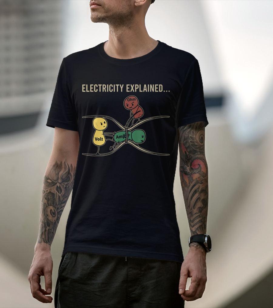 Electricity Explained Volt Amp Ohm Characters Interaction T-Shirt