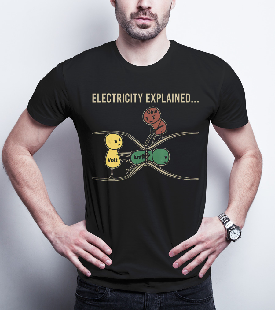 Electricity Explained Volt Amp Ohm Characters Interaction T-Shirt