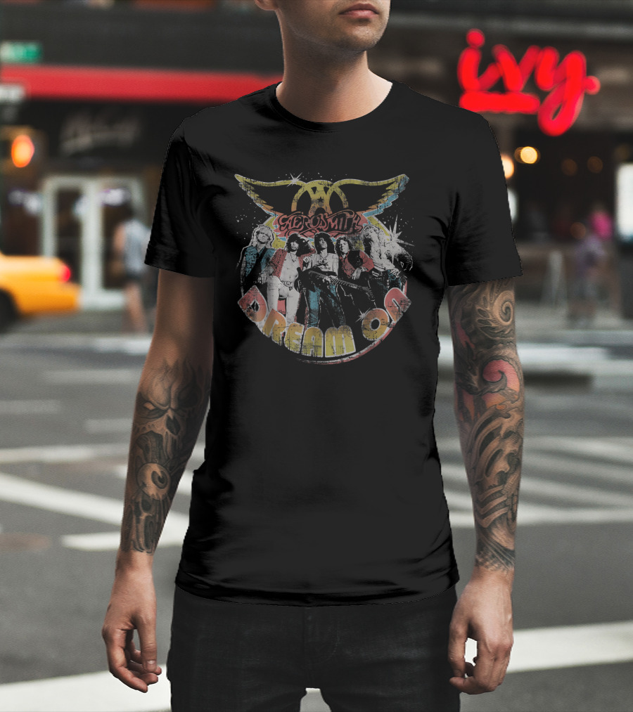 Aerosmith Dream On Band Members Retro Winged T-Shirt