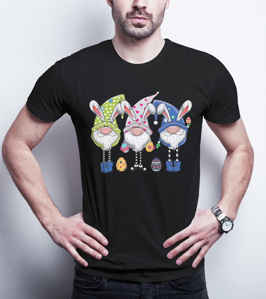 Easter Gnomes With Bunny Ears And Colorful Eggs For Egg Hunting T-Shirt
