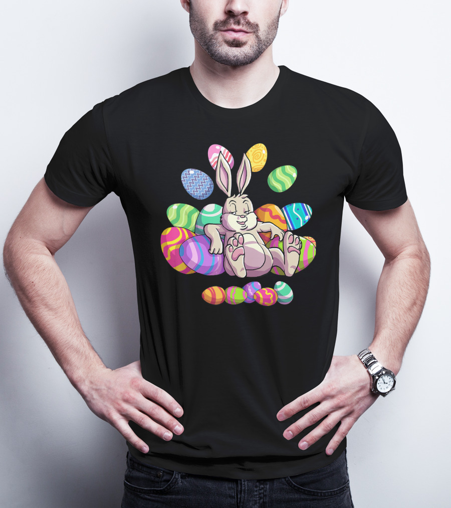 Funny Easter Bunny With Colorful Eggs For Girls Boys Toddler T-Shirt