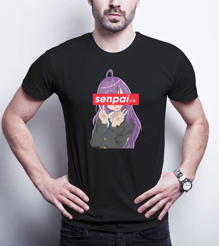 Senpai Japanese Anime Girl Notice Me Senpai Purple Hair T-Shirt