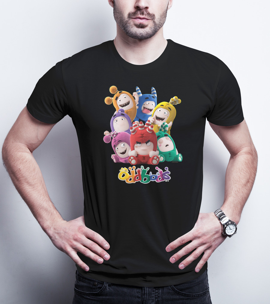 Oddbods All 7 Characters In Colorful Playful Poses T-Shirt