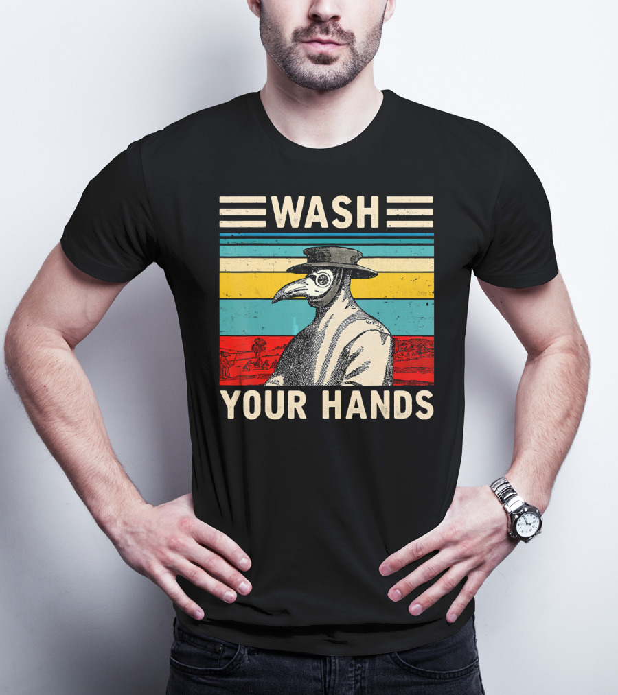 Wash Your Hands Plague Doctor Vintage Stripe T-Shirt