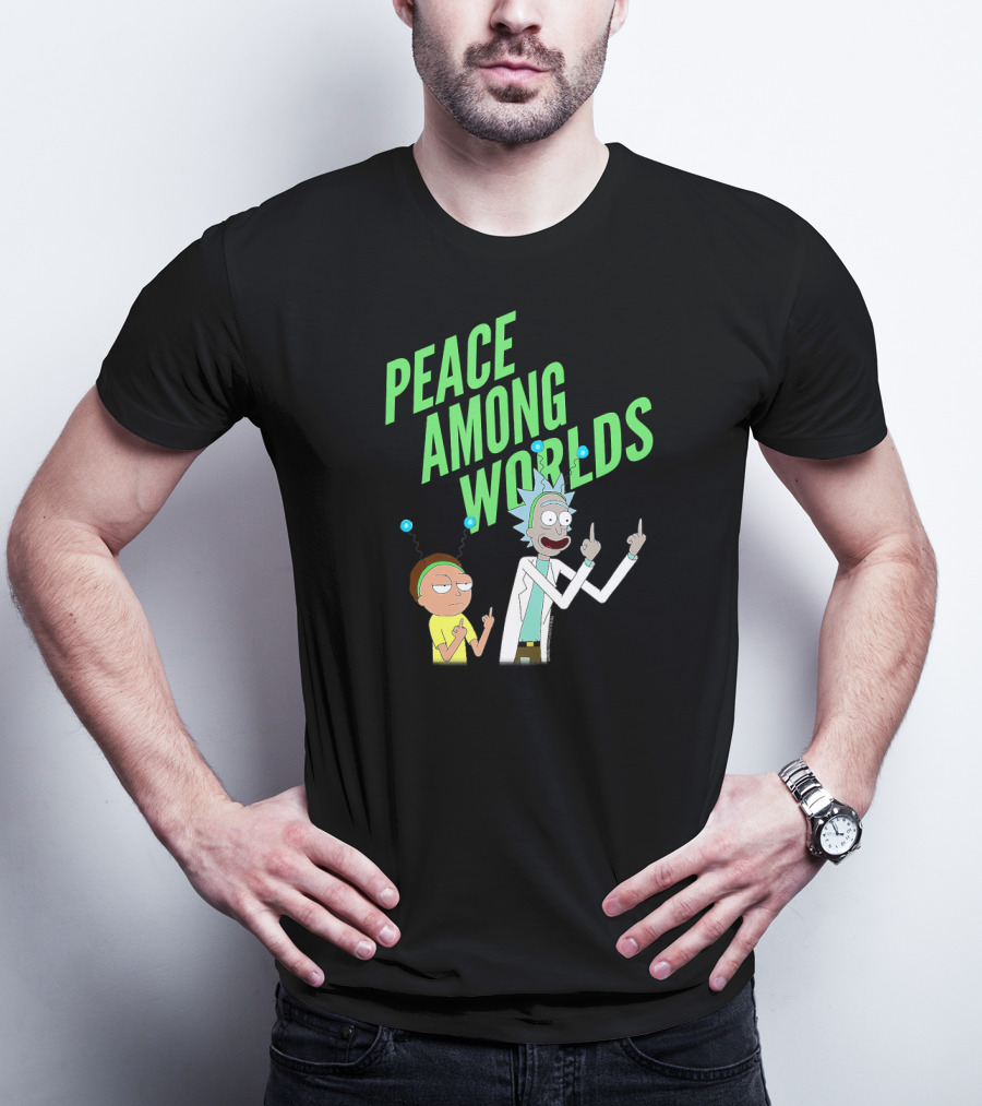 Rick And Morty Peace Among Worlds Gesture With Portal Elements T-Shirt