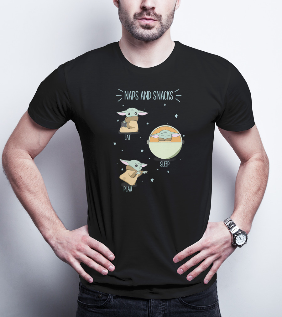 Star Wars The Mandalorian Naps And Snacks Eat Sleep Play The Child Doodles T-Shirt