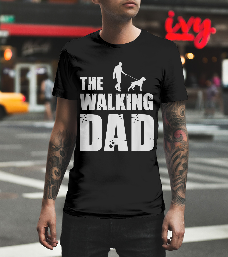The Walking Dad Boxer Dog Silhouette Walking Man And Dog T-Shirt