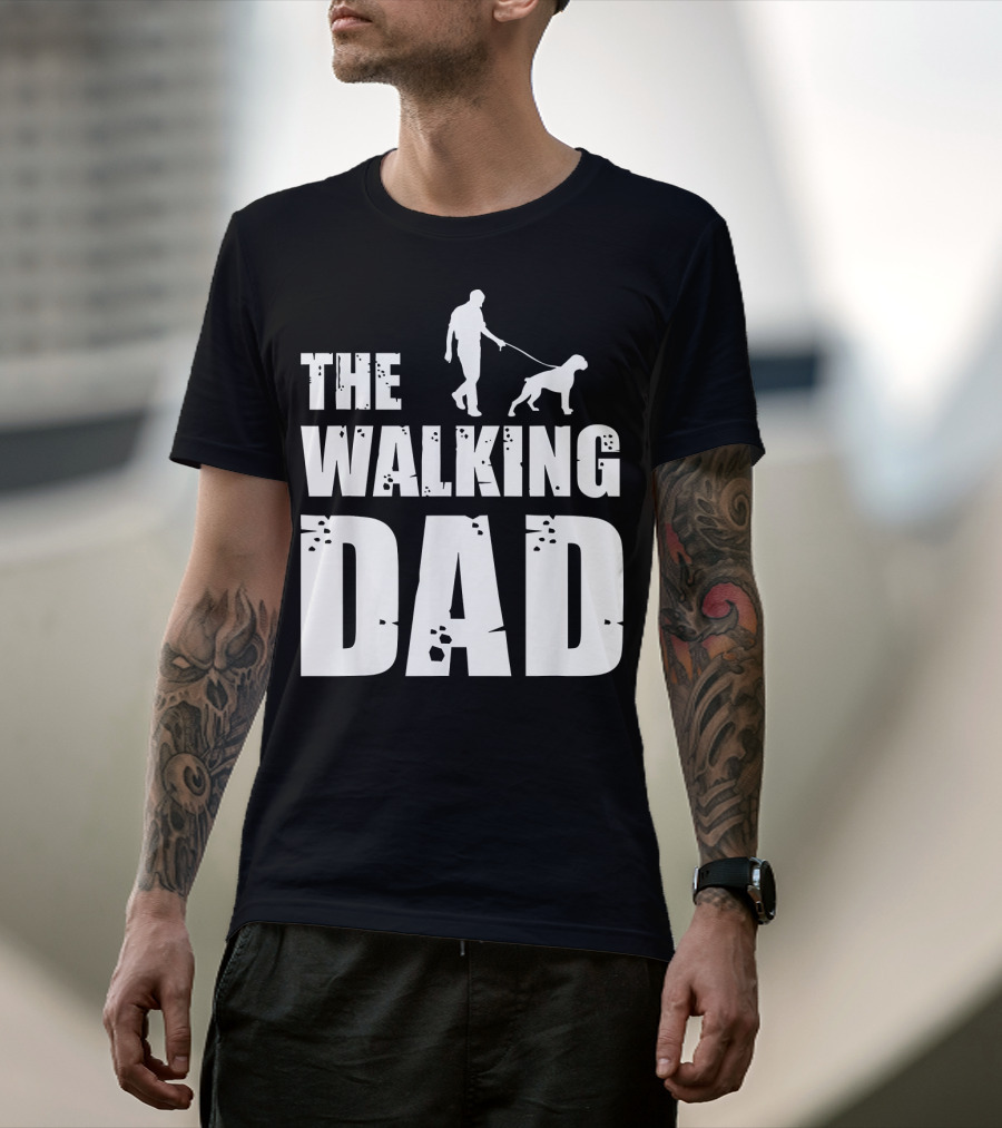 The Walking Dad Boxer Dog Silhouette Walking Man And Dog T-Shirt