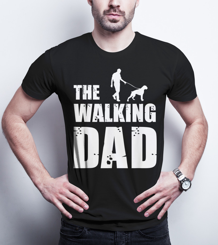 The Walking Dad Boxer Dog Silhouette Walking Man And Dog T-Shirt