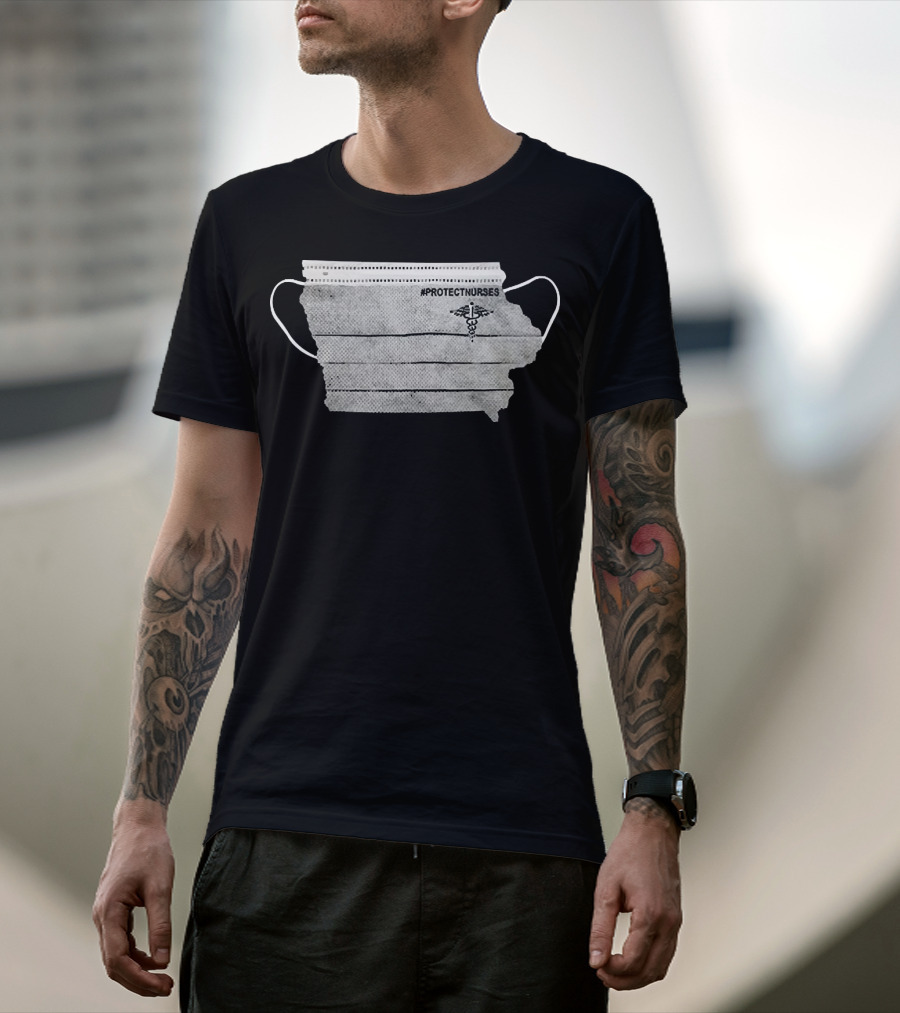 Iowa Map Nurse Mask #ProtectNurses Caduceus T-Shirt