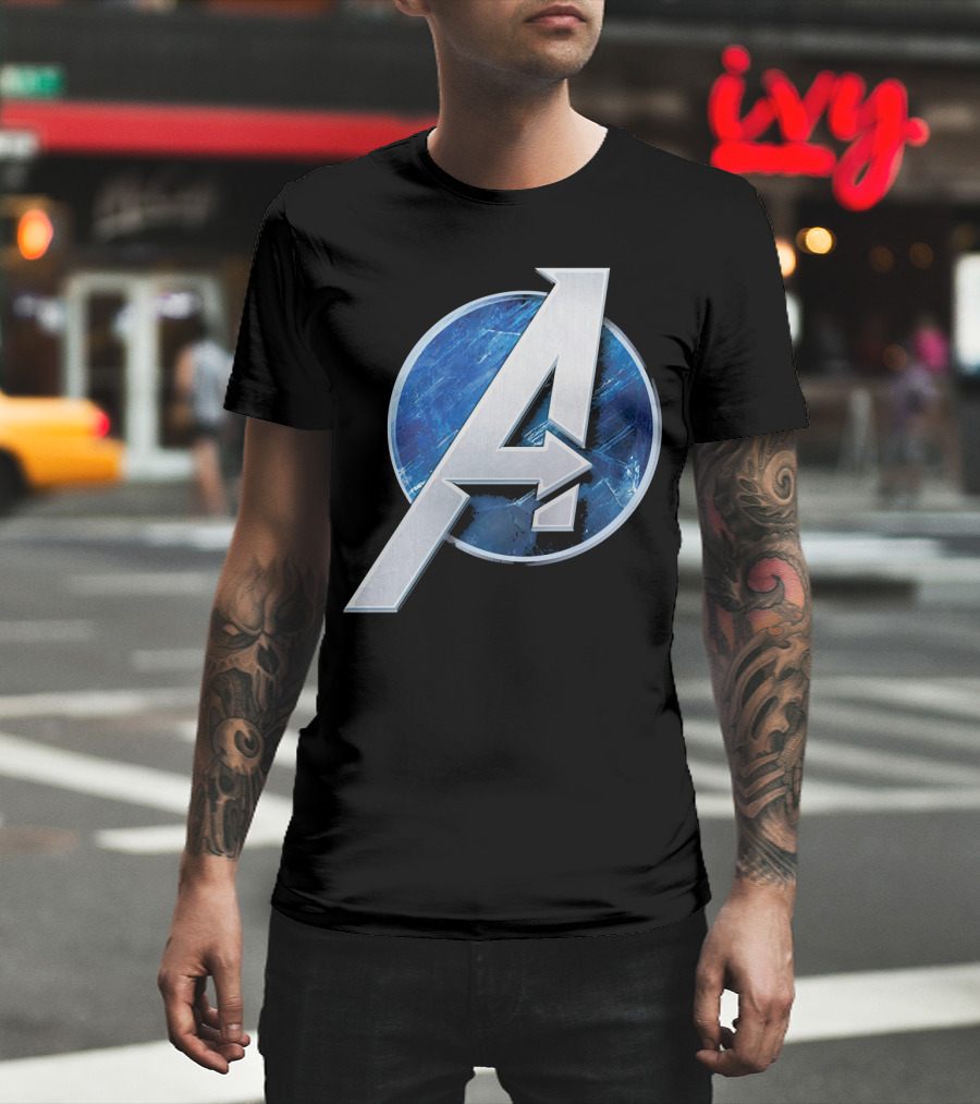 Marvel Avengers Blue Circle Icon Silver A T-Shirt
