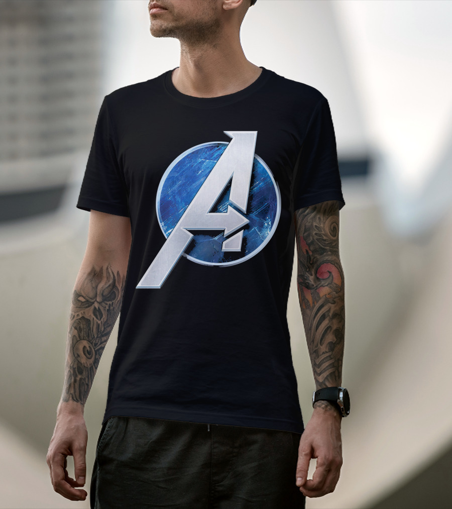 Marvel Avengers Blue Circle Icon Silver A T-Shirt