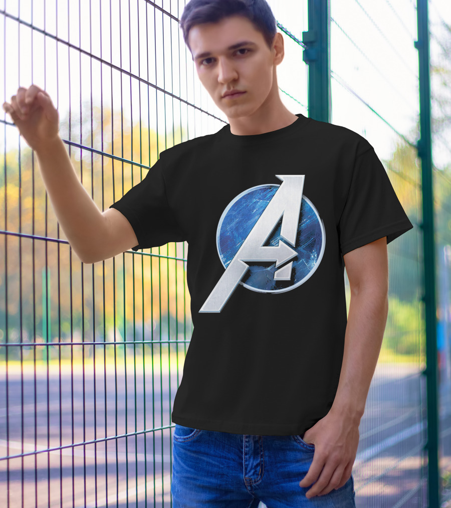 Marvel Avengers Blue Circle Icon Silver A T-Shirt