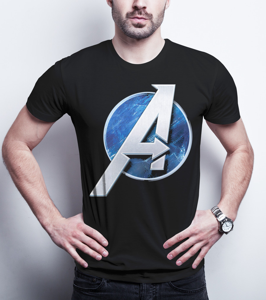 Marvel Avengers Blue Circle Icon Silver A T-Shirt