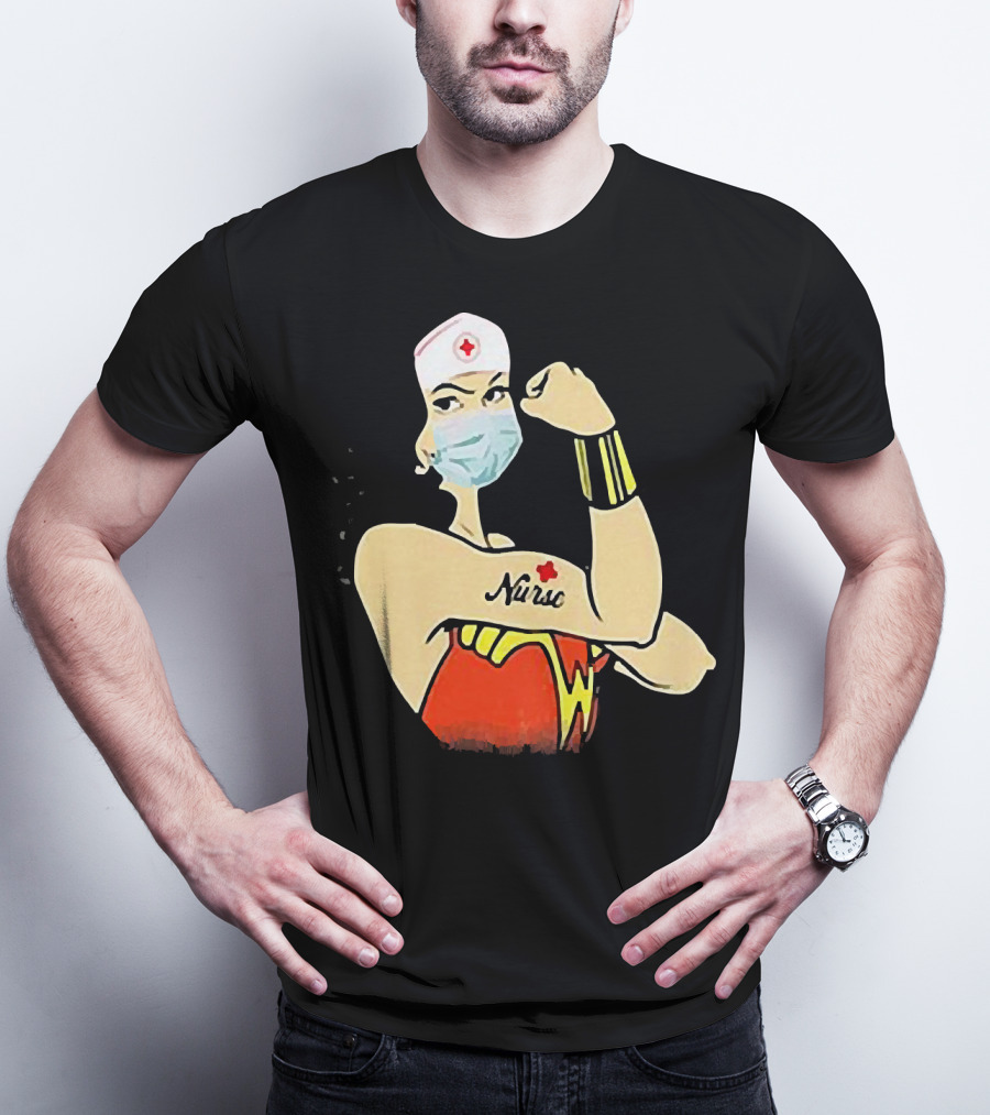 Wonder Woman Nurse Masked Tattoo Flexing T-Shirt