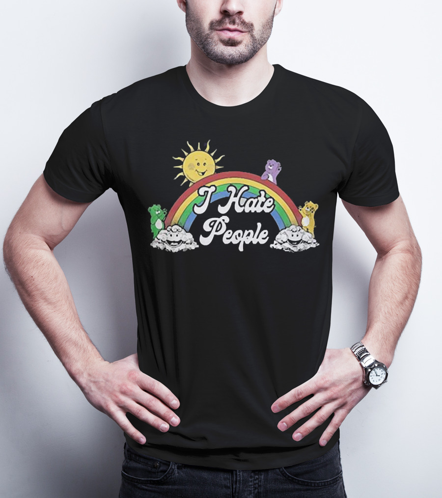 Rainbow Bear I Hate People Cute Sun Clouds T-Shirt
