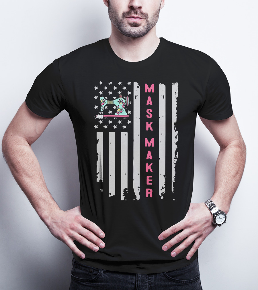 Mask Maker American Flag Sewing Machine T-Shirt