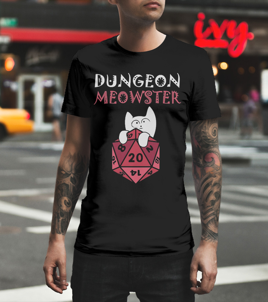 Dungeon Meowster Cat With D20 Dice For RPG Enthusiasts T-Shirt