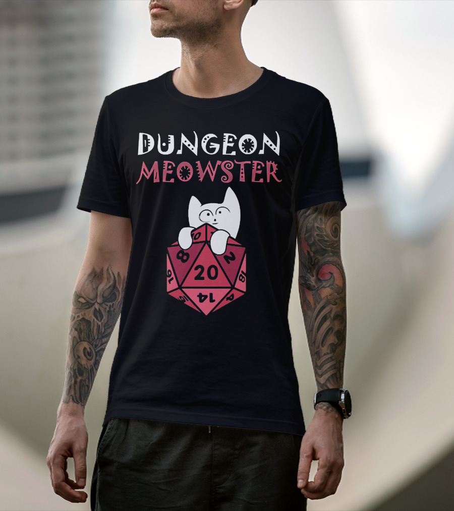 Dungeon Meowster Cat With D20 Dice For RPG Enthusiasts T-Shirt