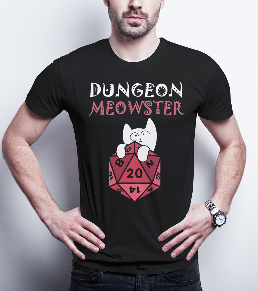 Dungeon Meowster Cat With D20 Dice For RPG Enthusiasts T-Shirt