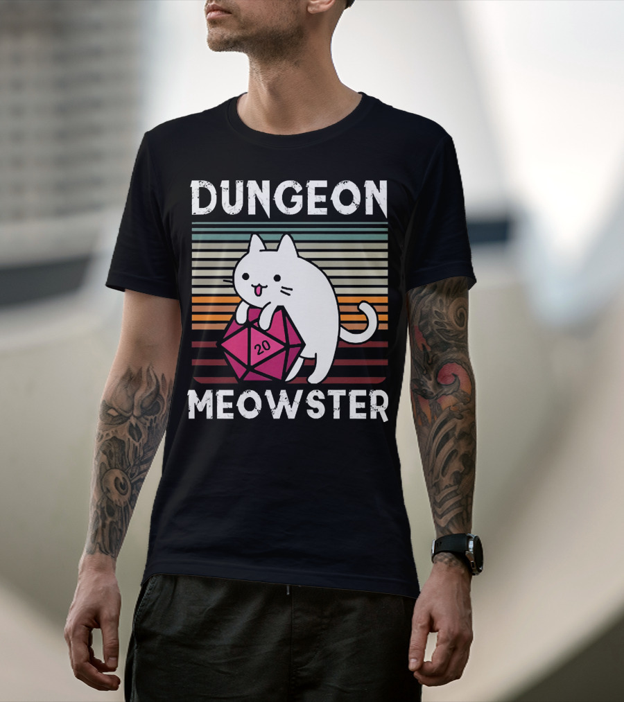 Dungeon Meowster Retro Vintage Cat Lover 20 Sided Dice T-Shirt
