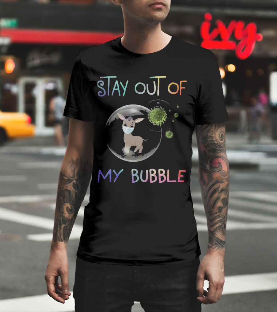 Stay Out Of My Bubble Fawn Wearing Mask Inside Bubble With Virus Particles T-Shirt