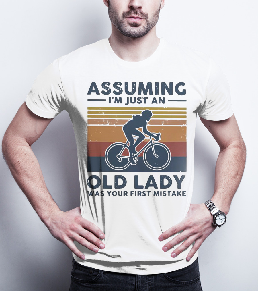 Assuming I'm Just An Old Lady Was Your First Mistake Cycling Retro Vintage Stripes T-Shirt