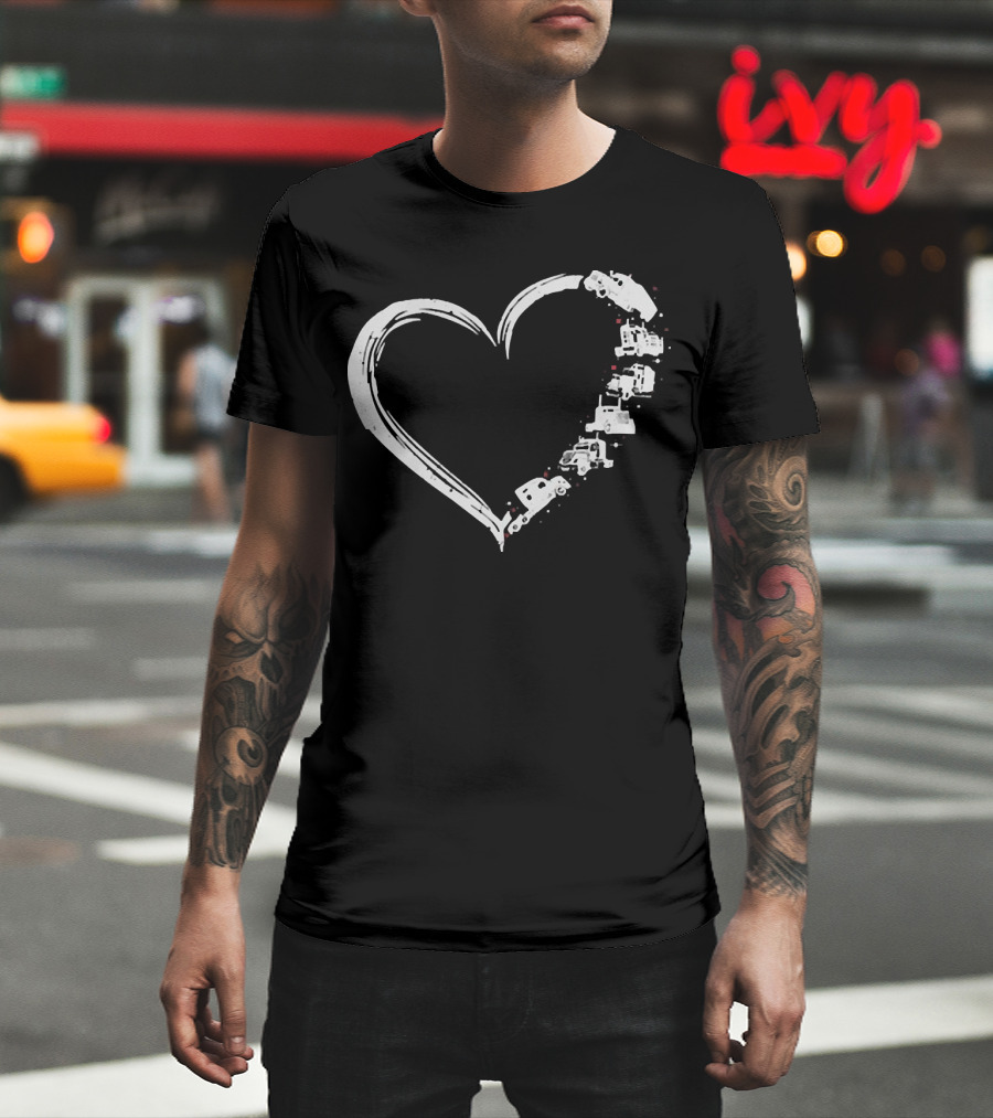 I Love My Trucker Heart Shaped Truck T-Shirt