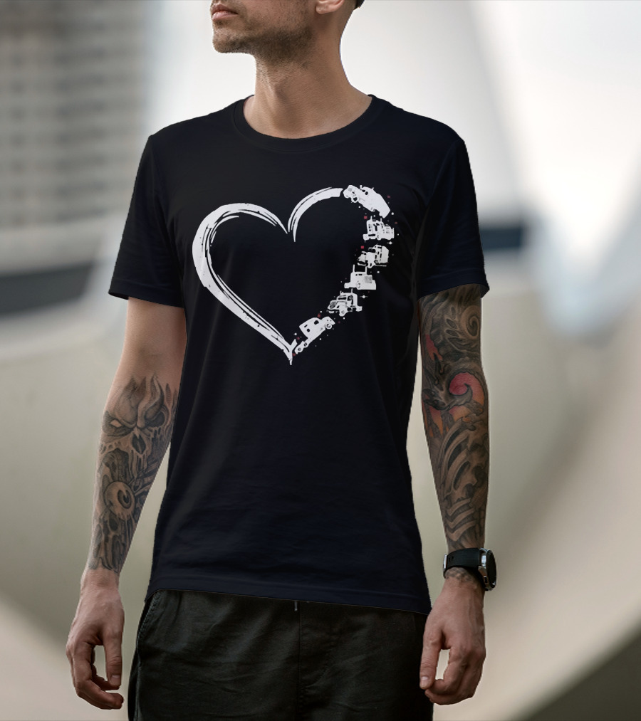 I Love My Trucker Heart Shaped Truck T-Shirt