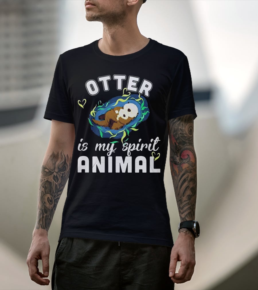 OTTER Is My Spirit Animal Playful Heart T-Shirt