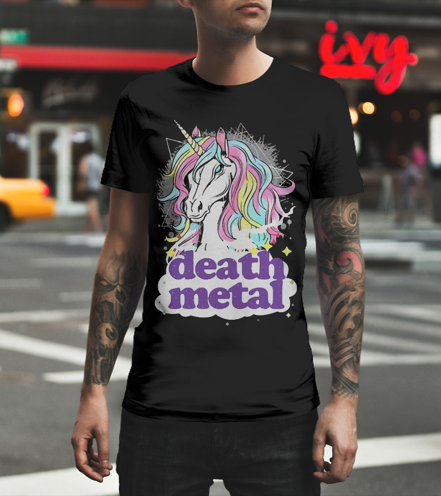 Unicorn Death Metal Rainbow Mane Fantasy T-Shirt