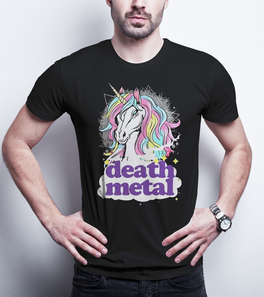 Unicorn Death Metal Rainbow Mane Fantasy T-Shirt