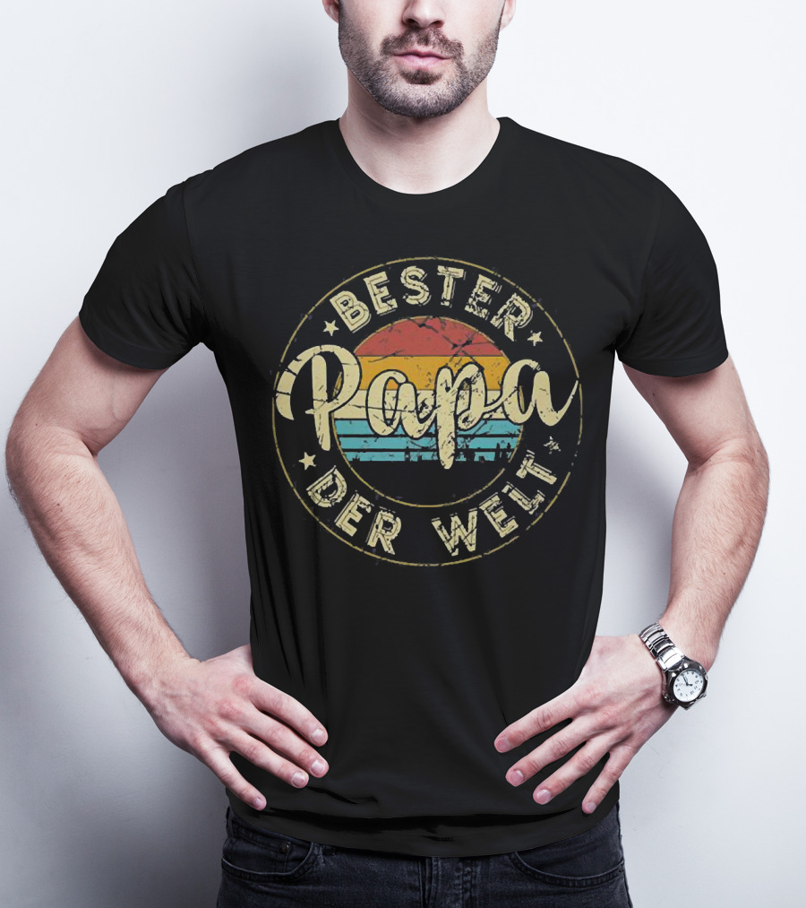 Bester Papa Der Welt Vintage Sunset Circle Emblem T-Shirt